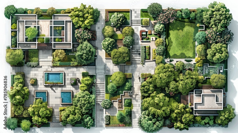 Landscape architecture icon set plan view. top view. Generative AI ...