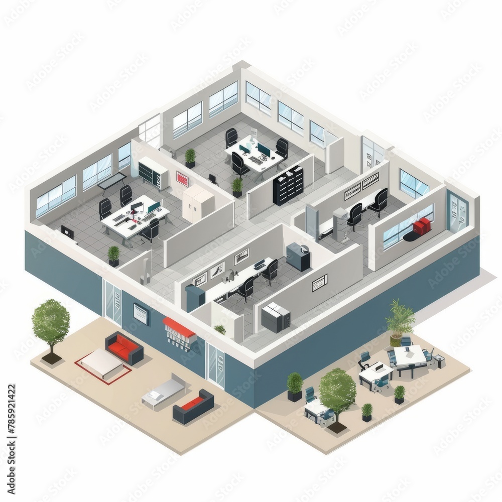 3D Render of an isometric vector illustration showcasing the layout of ...