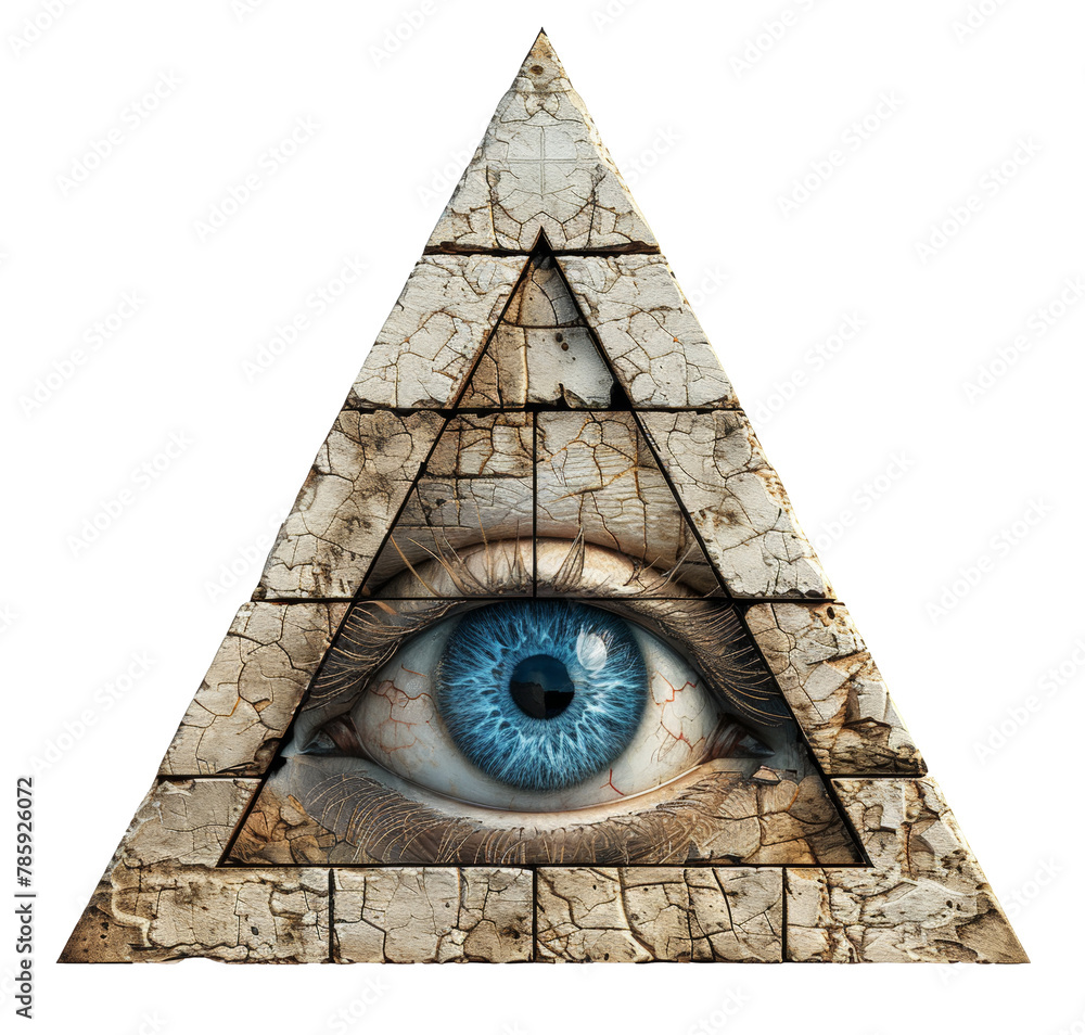 Illuminati eye symbol on a textured pyramid backdrop isolated on ...