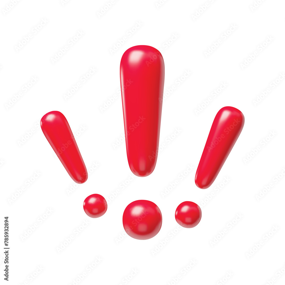 Group of red exclamation signs realistic 3d symbols. Glossy exclamation ...