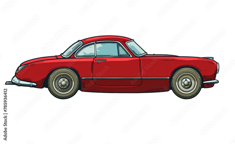 Retro car, side view, isolated on transparent background. Classic red ...