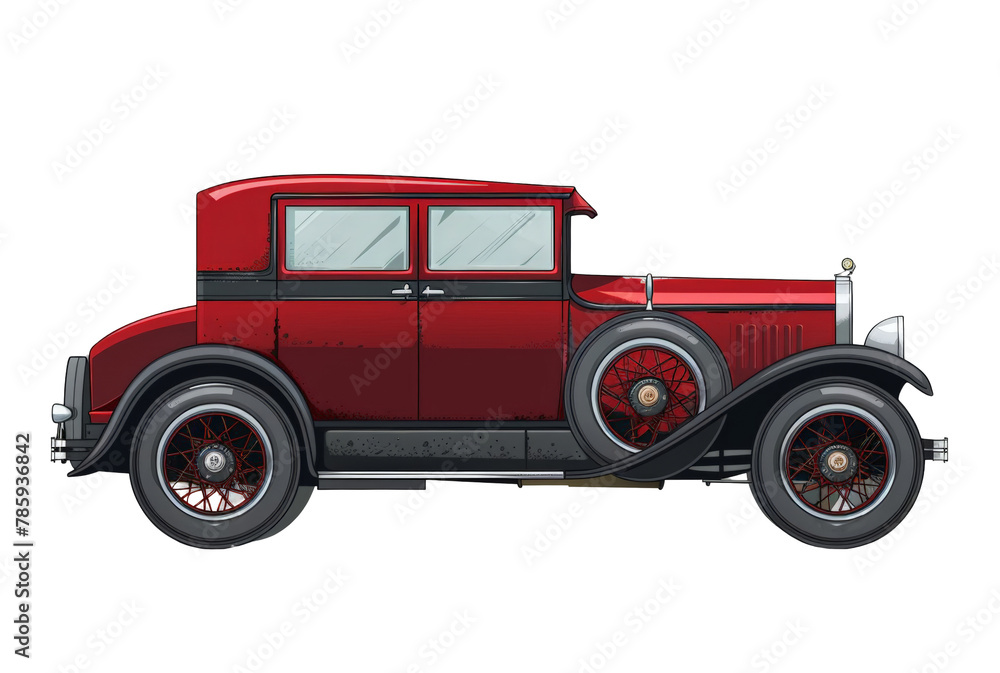 Retro car, side view, isolated on transparent background. Classic red ...