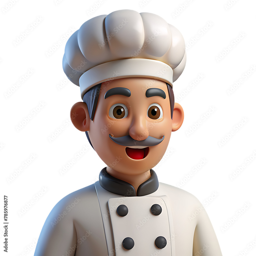 3d cartoon chef closeup halfbody isolated on transparent background png ...