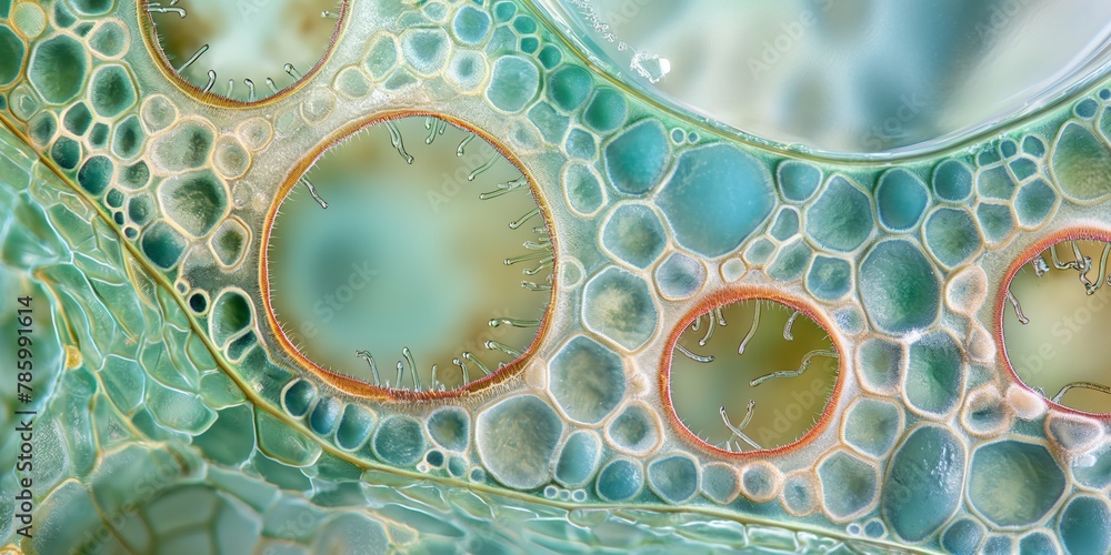 This image showcases a highly magnified view of plant cells ...