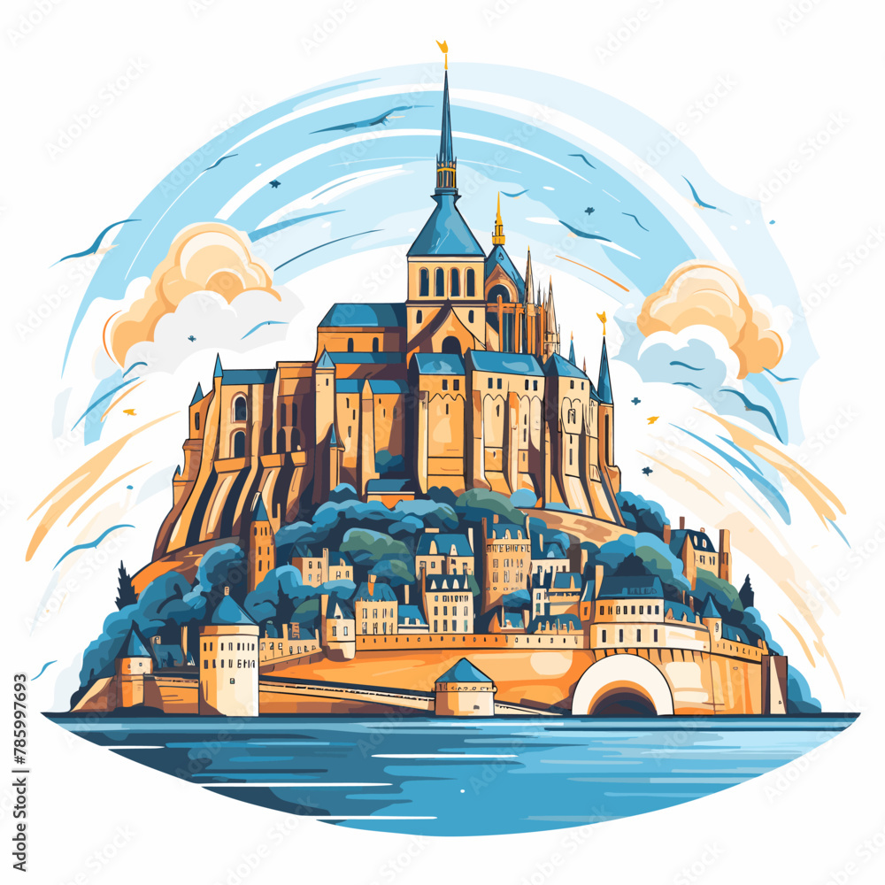 Mont Saint-Michel hand-drawn comic illustration. Mont Saint Michel ...