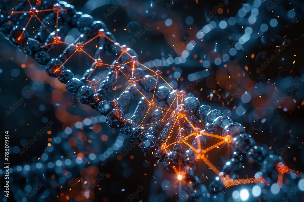 Chemical structures interlocking with human DNA, intricate dance of ...