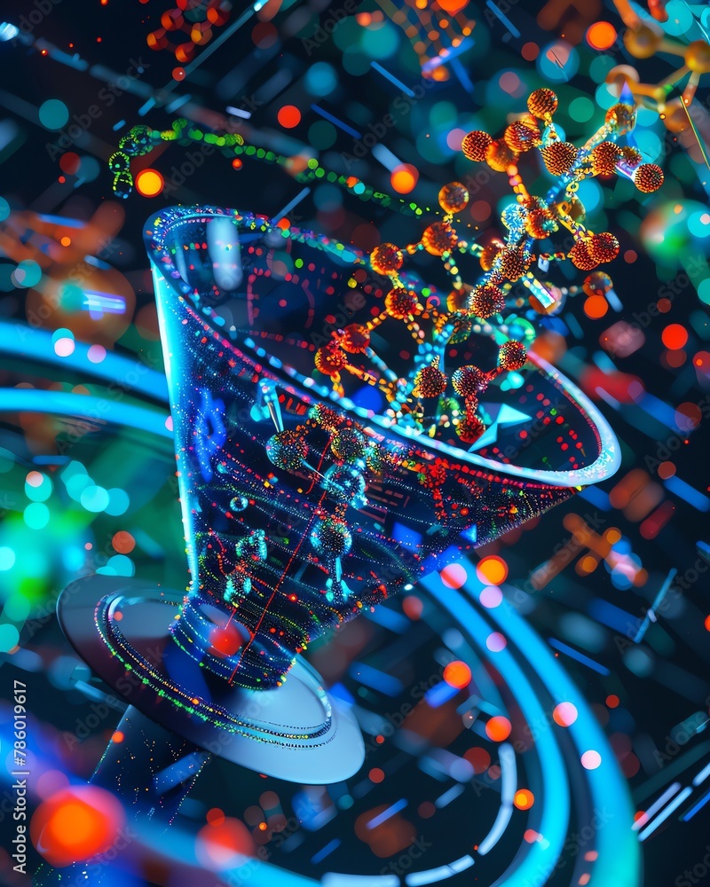 Chemical waste reduction illustrated by a digital funnel, sorting and ...