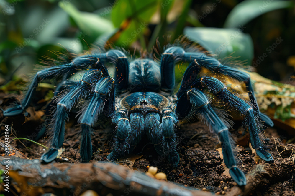 A close-up of a tarantula that makes its home among the roots of a rare ...