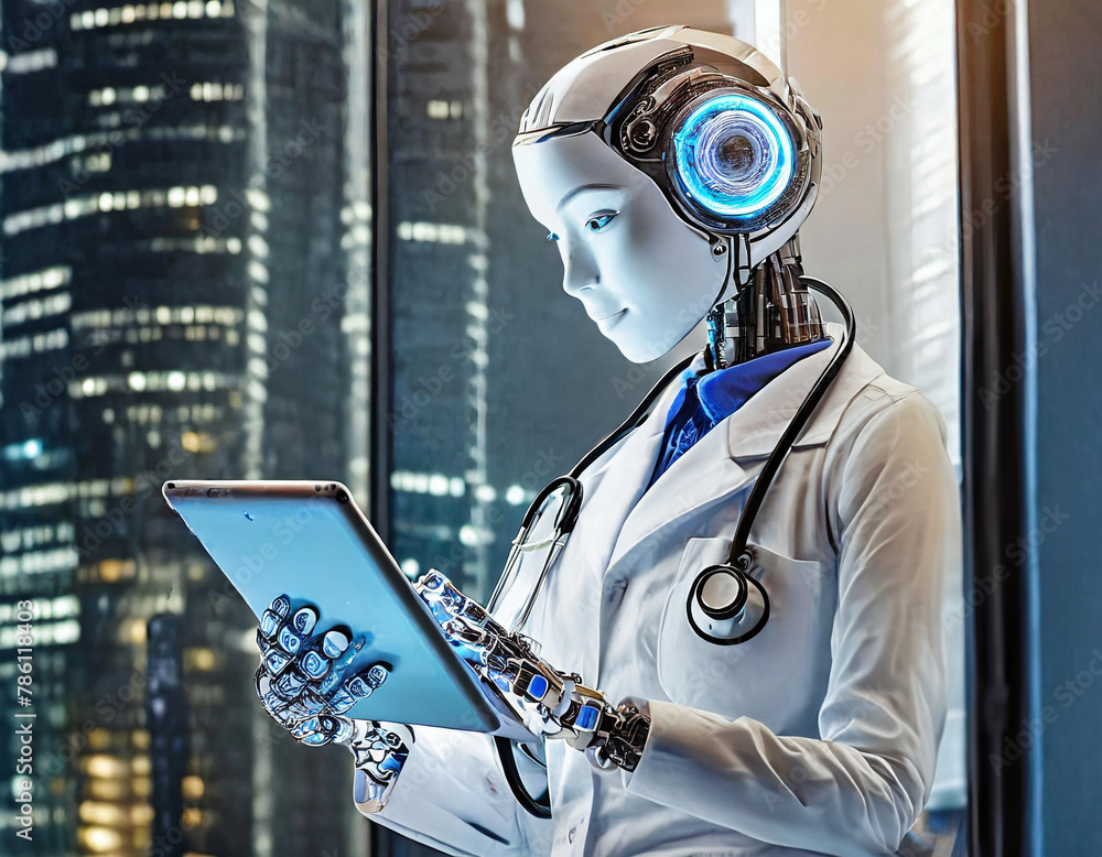 Robot doctor using a tablet. Technology and artificial intelligence in ...