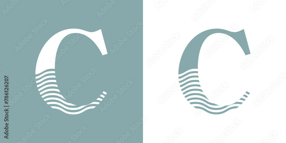 Logo Nautical. Letra inicial C con olas de mar Stock Vector | Adobe Stock