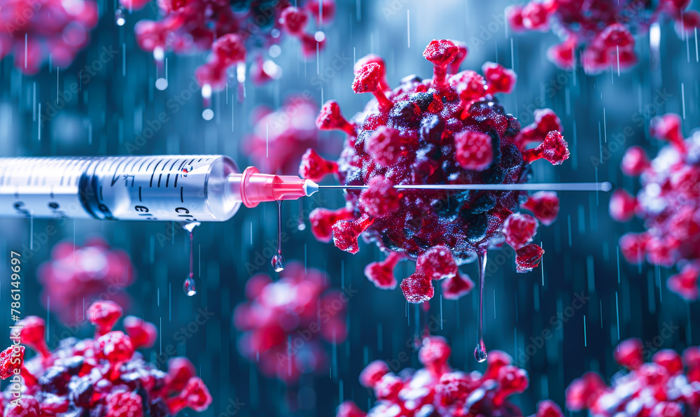 Medical researcher drawing liquid sample into syringe for clinical ...