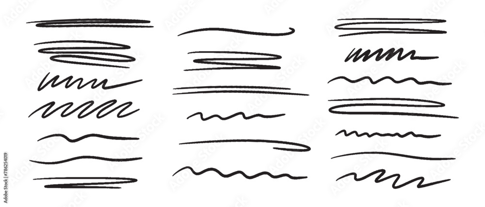 Marker scribble elements collection. Hand drawn strokes, underlines ...