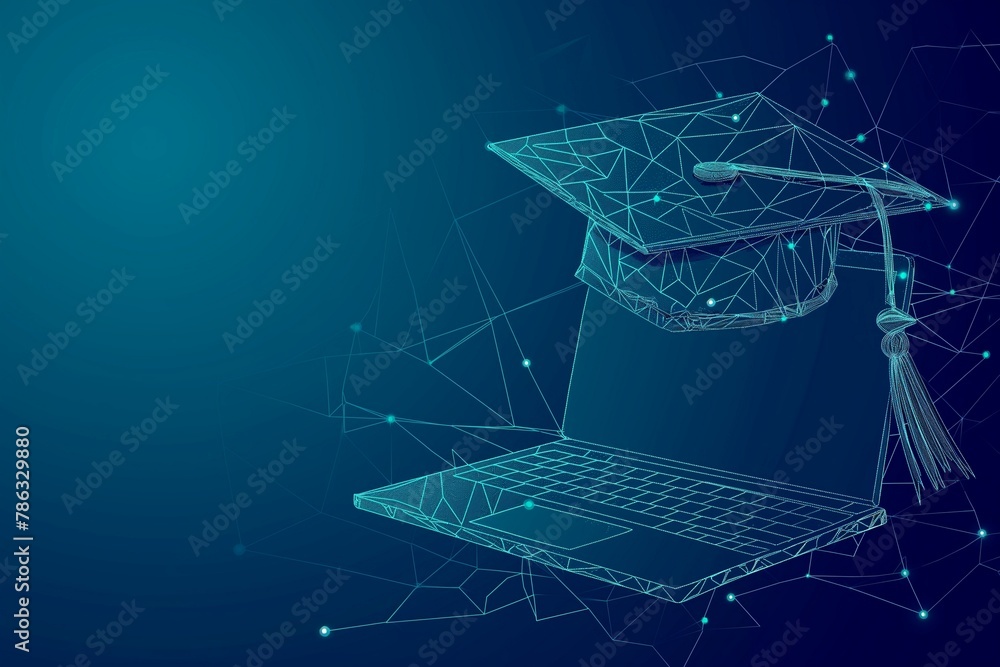 Abstract graduation cap on a laptop, graduation cap, graduation ...