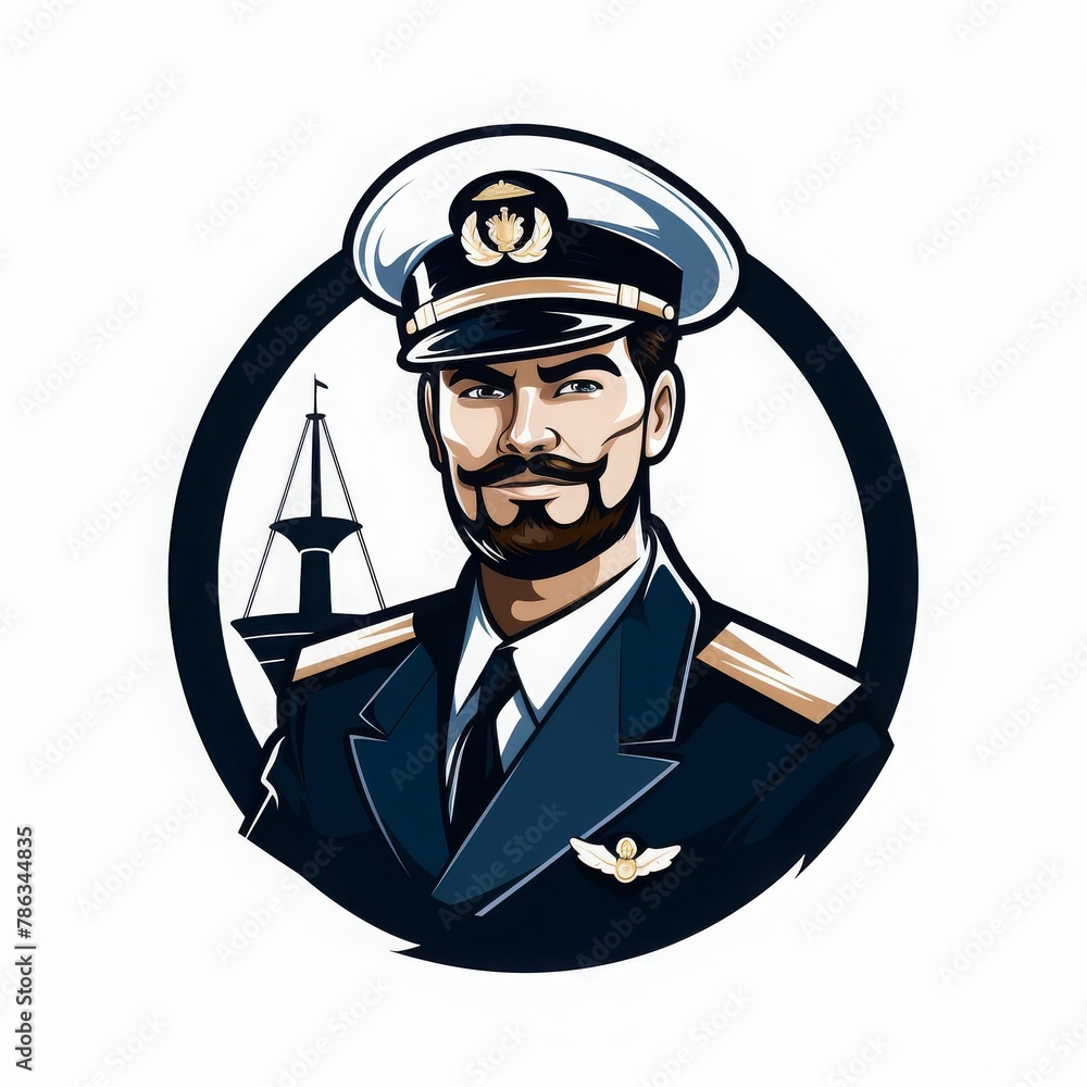 logo of chief ship captain with hat and smile vector cartoon ...