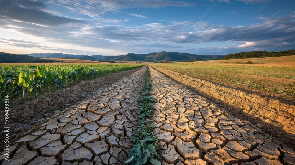 drought-stricken landscape, conveying the severity of water scarcity ...