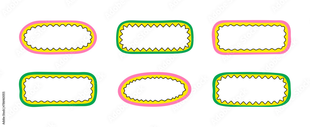 Hand-drawn doodle wave scalloped edge frames. Set of the vector curved ...