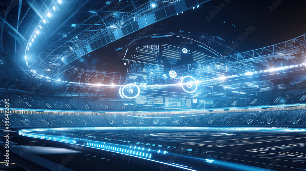 Interior of an Olympic stadium on a virtual background of digital ...
