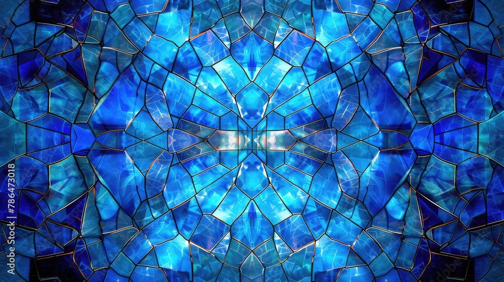 blue stained glass background. vibrant colored window design backdrop ...