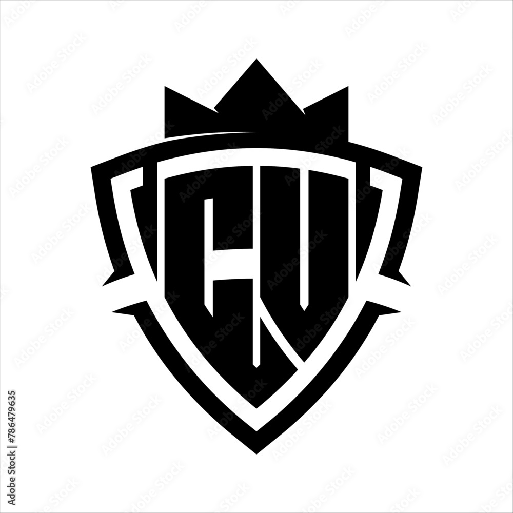 CV Letter bold monogram triangle curve shield shape with crown black ...
