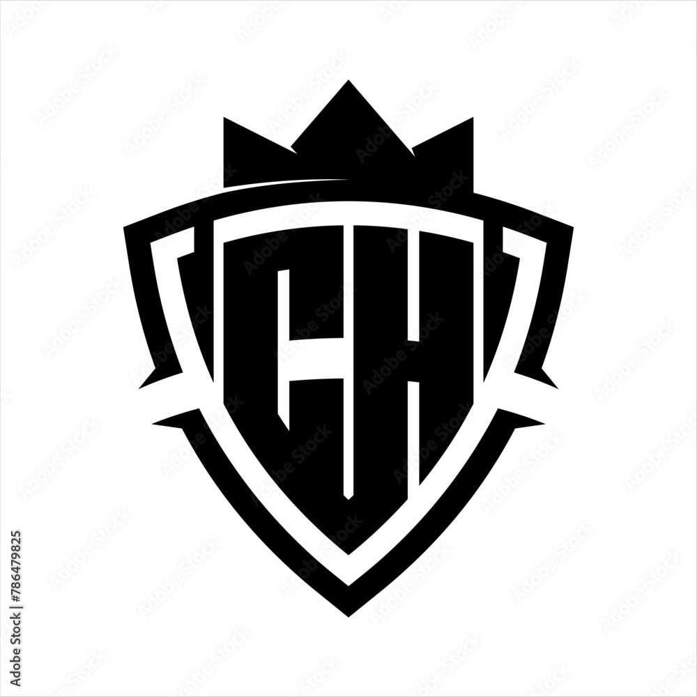 CH Letter bold monogram triangle curve shield shape with crown black ...