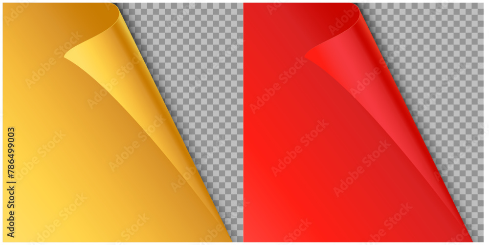 Golden and red paper with flipped corner on transparent background ...