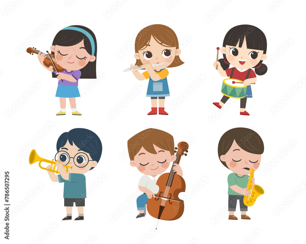 Set Illustration of Kids playing different musical instruments. Hobbies ...