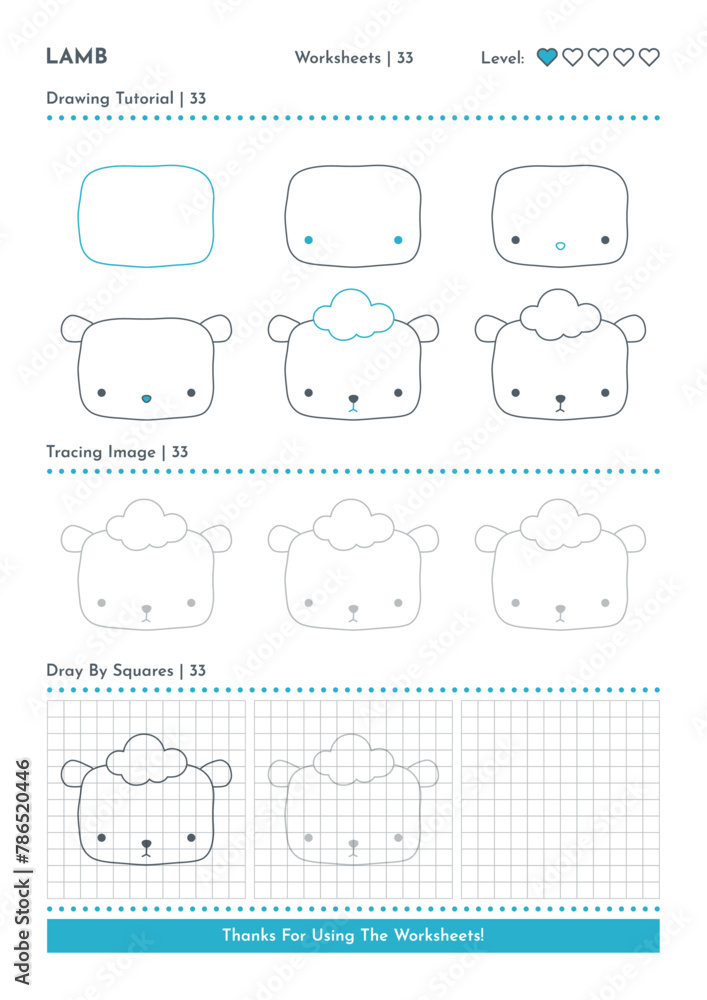 How to Draw Doodle Animal Lamb, Cartoon Character Step by Step Drawing ...
