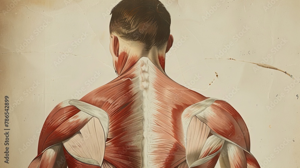 Diagram of a man's upper back, showing the blades, shoulder, and ...