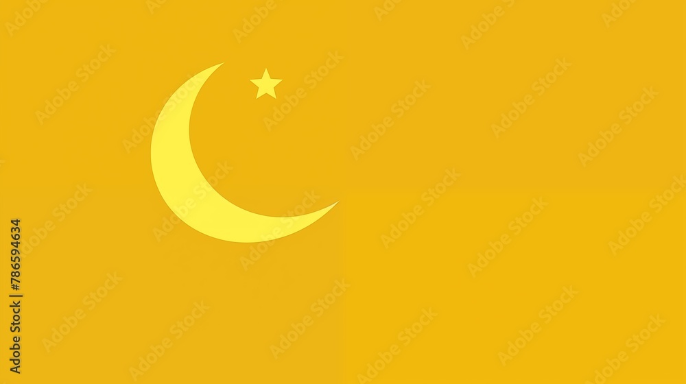 Solid mustard yellow background with a crescent moon and star design ...