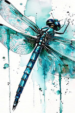 Blue Dragonfly Floral Digital Art Free Stock Photo - Public Domain Pictures