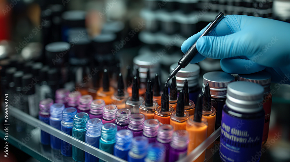 Photo Stock Sterile Workspace: The tattoo artist meticulously prepares ...