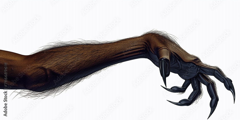 Creepy hairy monster claw isolated on white background, to catch, to ...