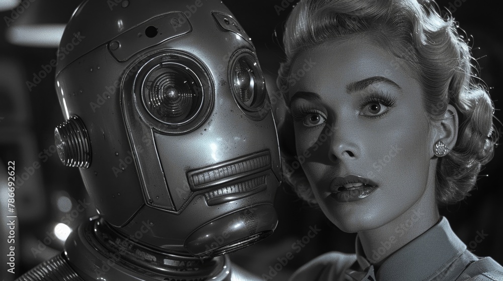 1950s sci-fi movie set, alien landscapes, retro robots, space heroes in ...