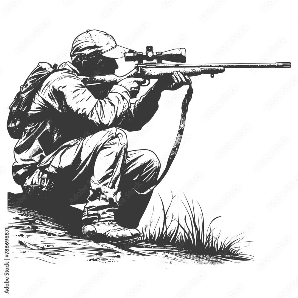 sniper army soldier in action full body image using Old engraving style ...