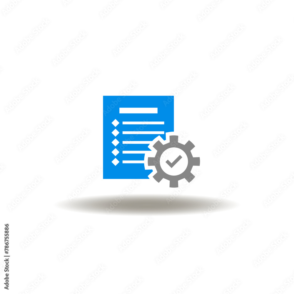 Vector illustration of list document and gear wheel with check mark ...