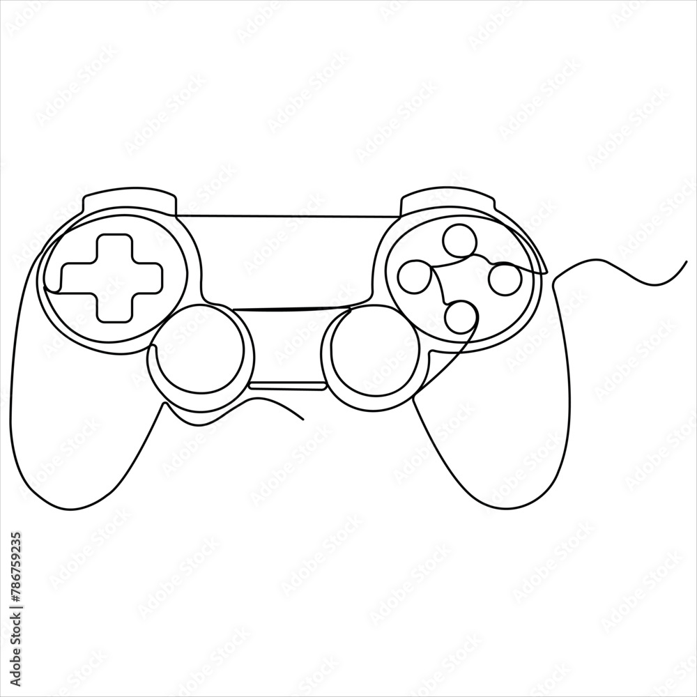 Single line continuous drawing of game controller joysticks or gamepads ...