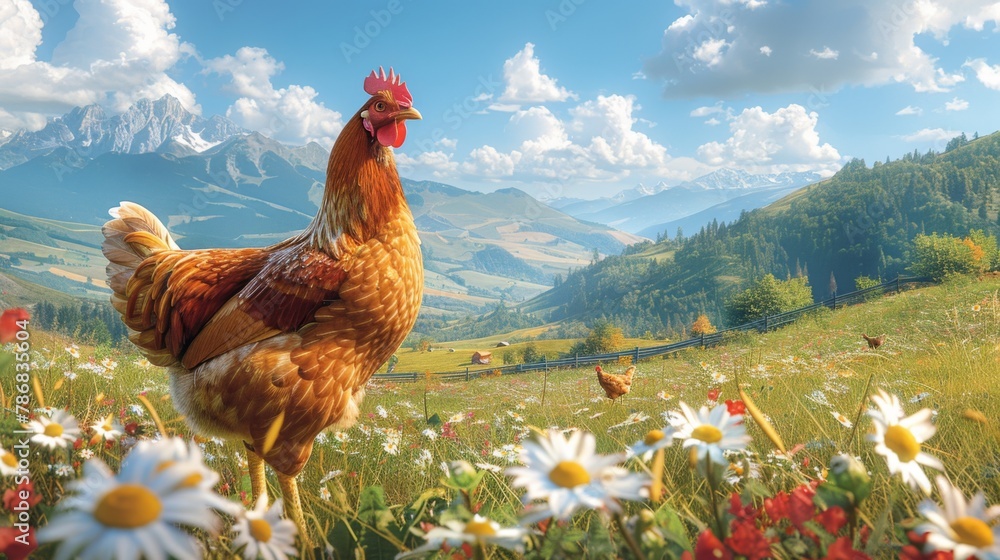 organic bio chickens engage in the timeless ritual of egg-laying, their ...
