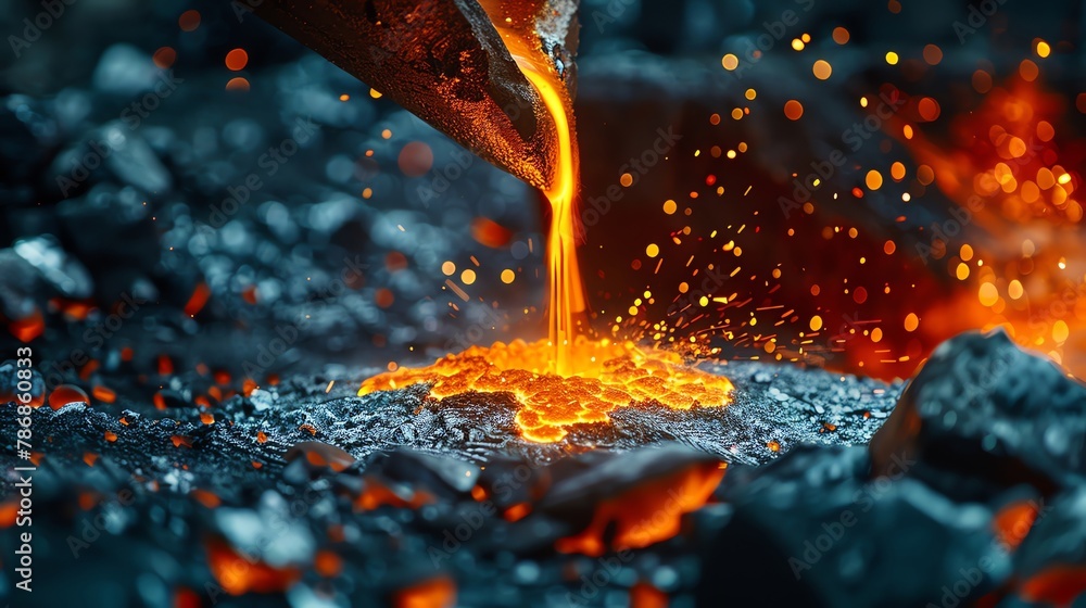 Intense moment as red-hot steel creates a river of fire into a mold ...