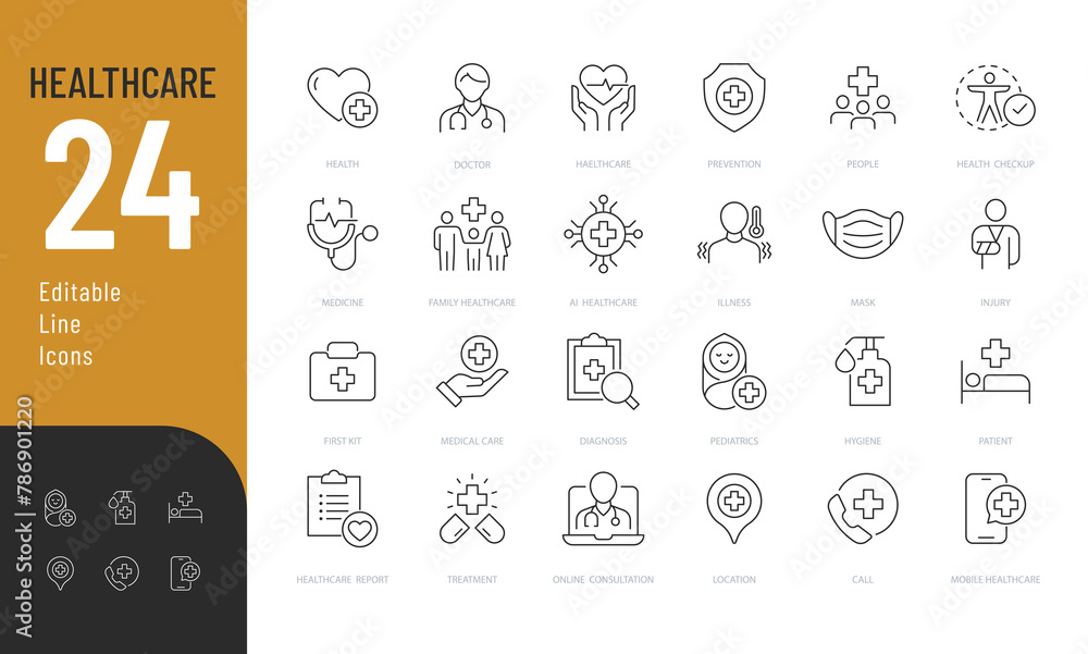 Healthcare Line Editable Icons set. Vector illustration in modern thin ...