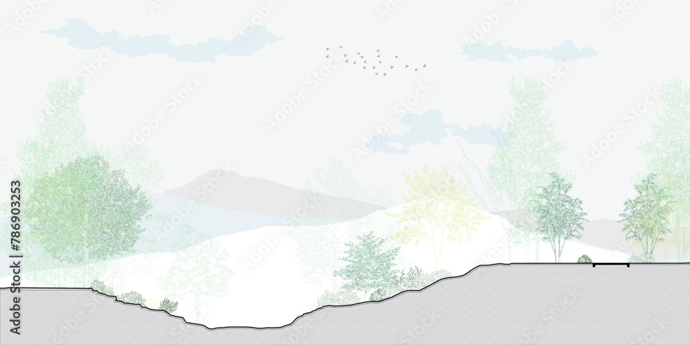 Architectural Drawings, Minimal style cad tree line drawing, Side view ...