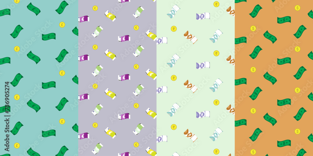 pattern of green money and colorful currencies of various famous ...