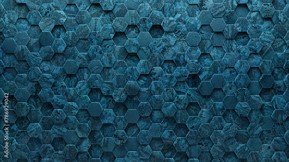 Polished Tiles arranged to create a 3D wall. Blue Patina, Textured ...