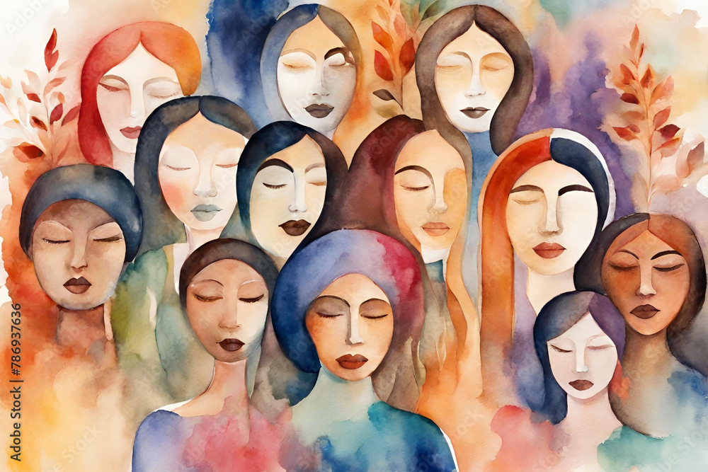 Abstract colorful art watercolor painting depicts International Women's ...