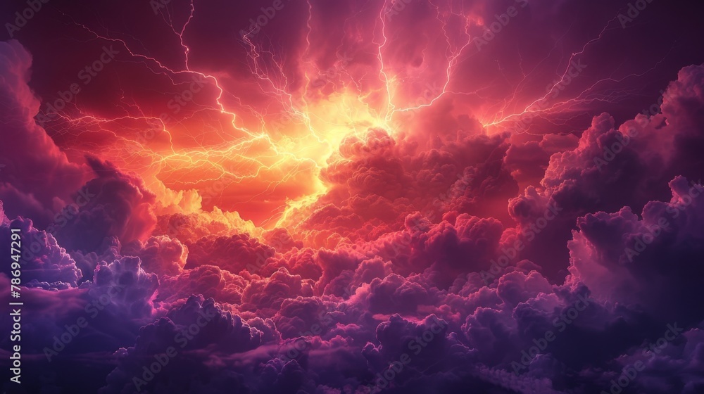 Illustration Stock A fiery sky during a rare red sprite lightning event ...