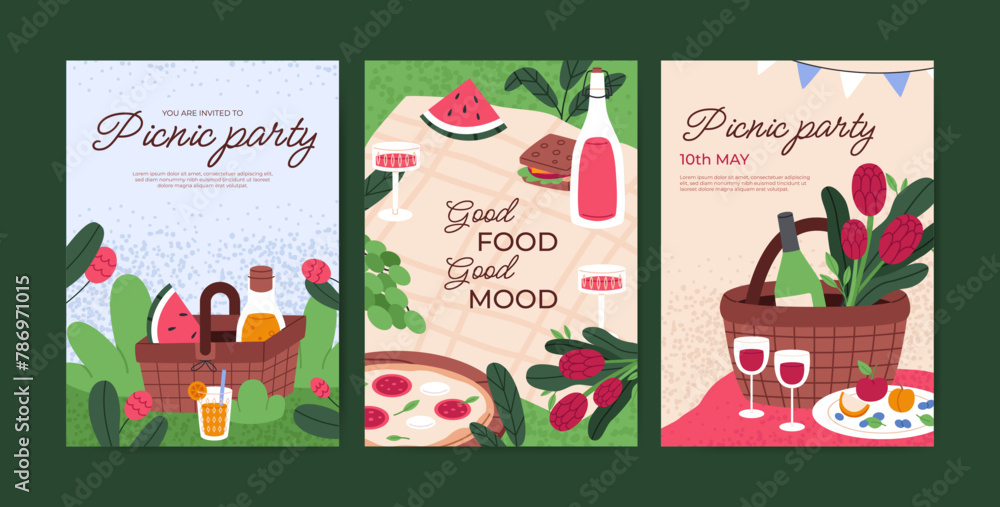 Summer picnic poster set Stock Vector | Adobe Stock