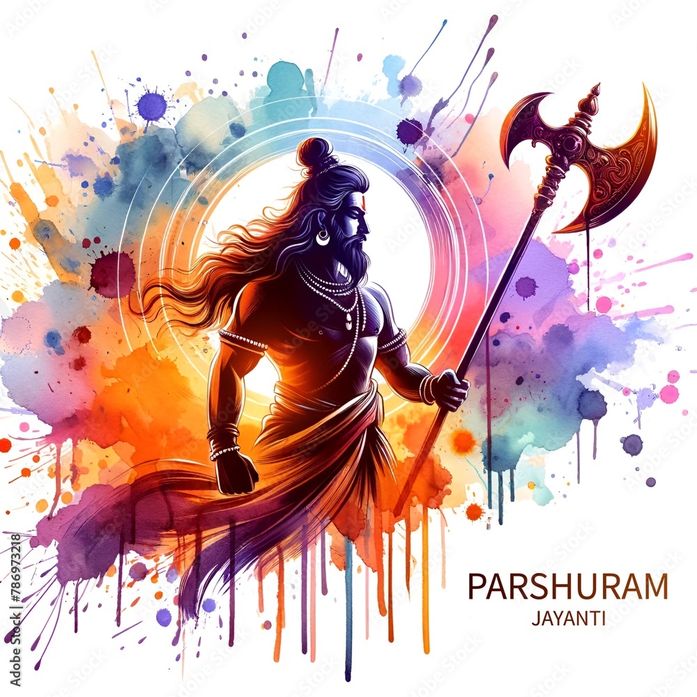 Watercolor illustration for parshuram jayanti with a silhouette of lord ...