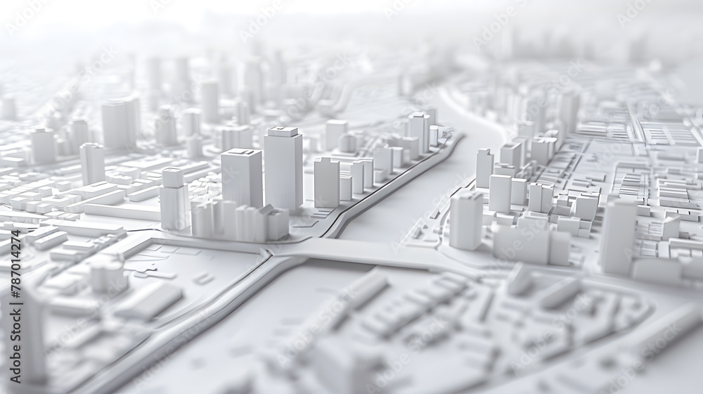 3d render of white map scene with city roads buildings top view ...