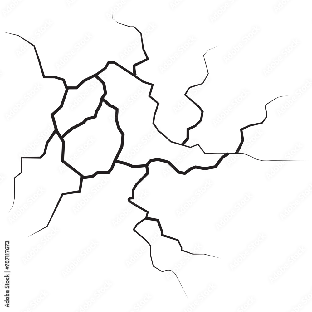 Ground split fracture line. Wall crack black silhouettes, earthquake ...