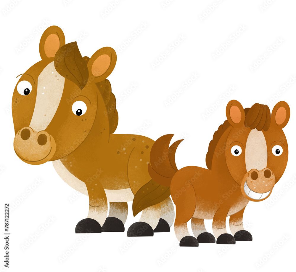 cartoon scene with horse stallion pony with child farm animals isolated ...