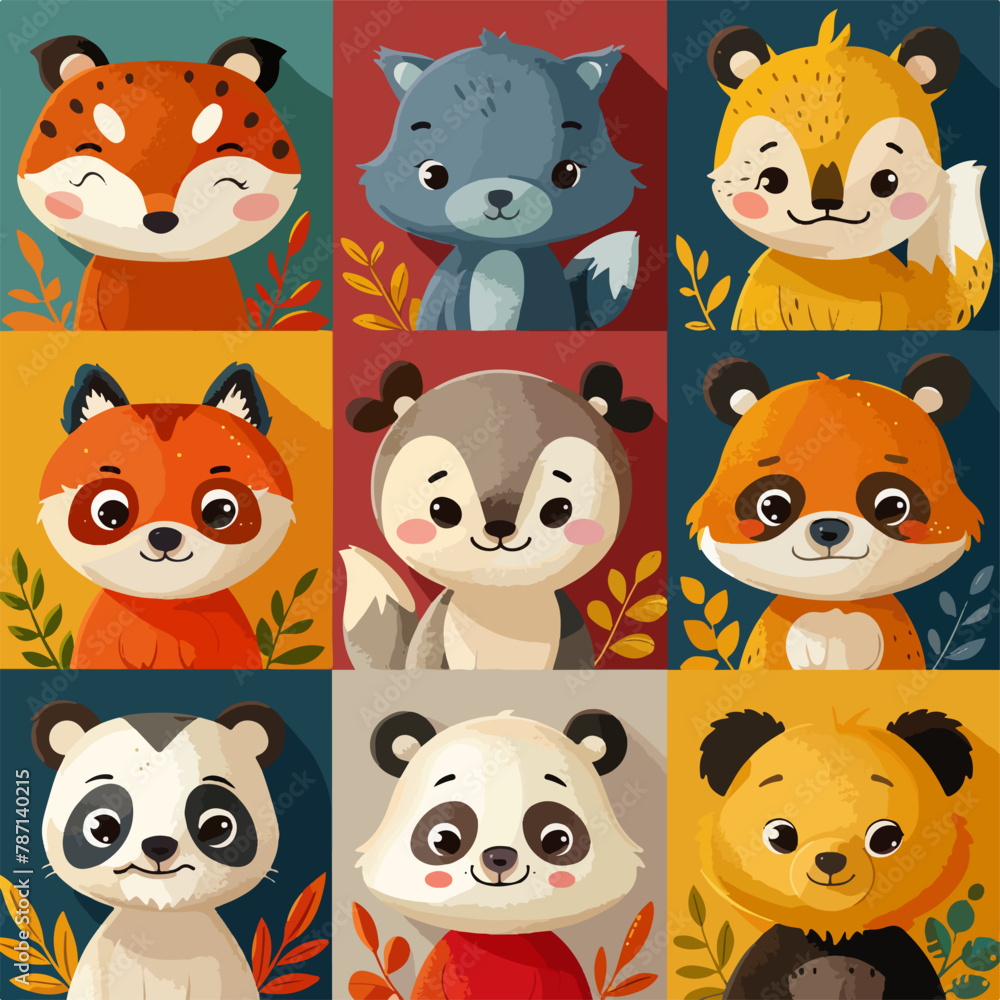Set of avatars representing different animals. Colourful and attractive ...